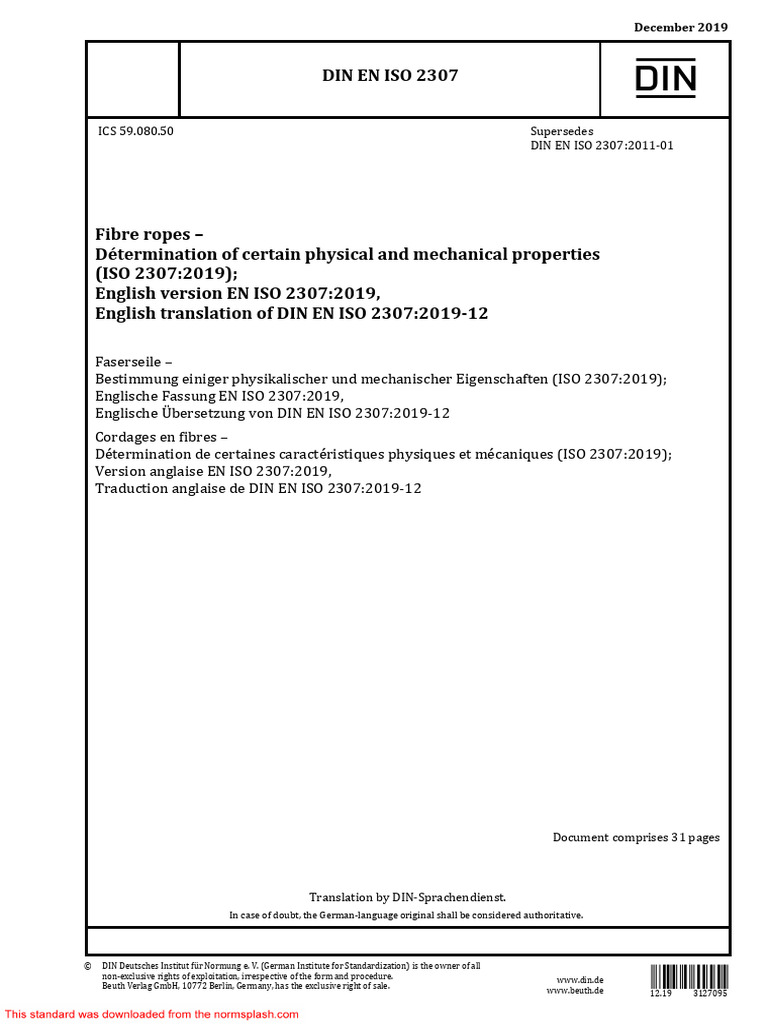 ISO 2307 2019 - Fibre Ropes - Determination of Certain Physical and ...