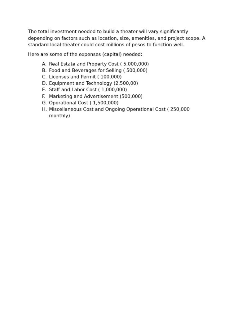 Theater Construction Cost Breakdown | PDF