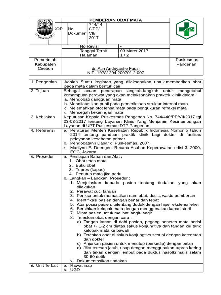 Sop Pemberian Obat Mata | PDF