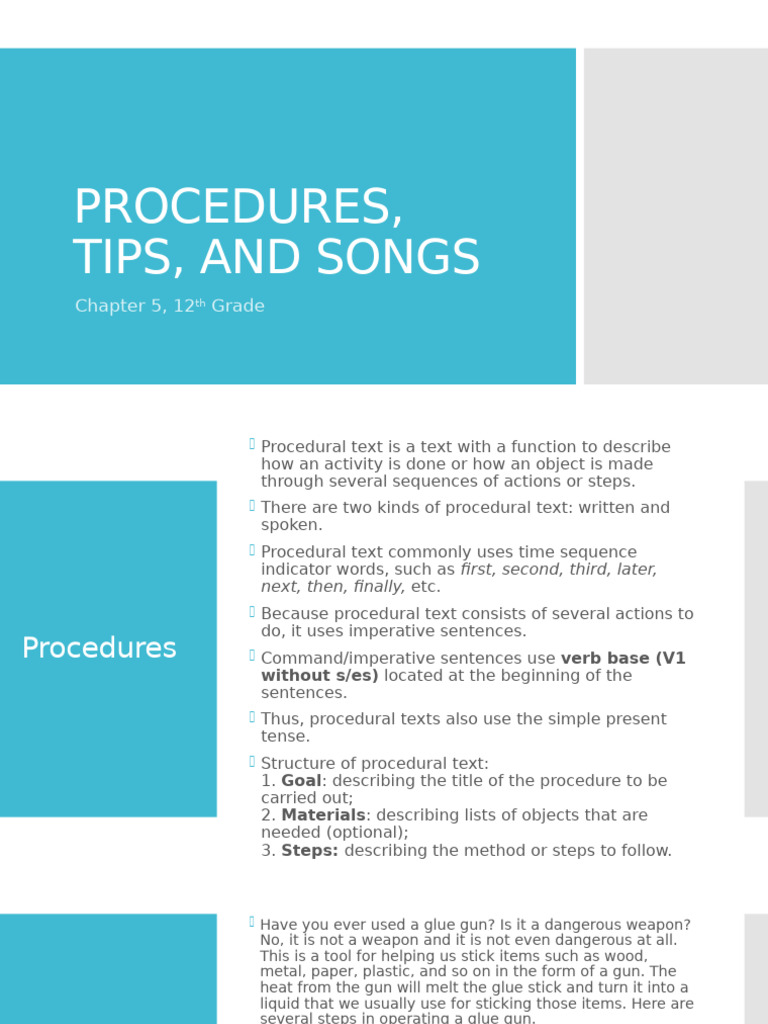 Understanding Procedural Texts and Songs | PDF | Song Structure | Adverb
