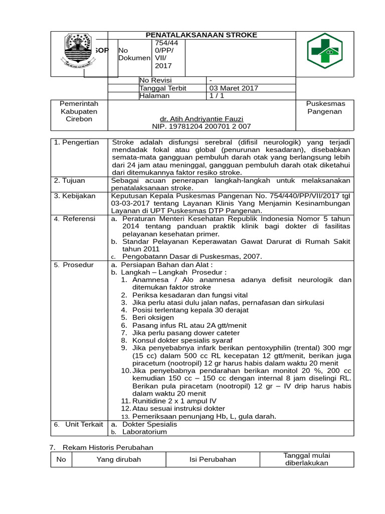 Sop Penatalaksanaan Stroke | PDF