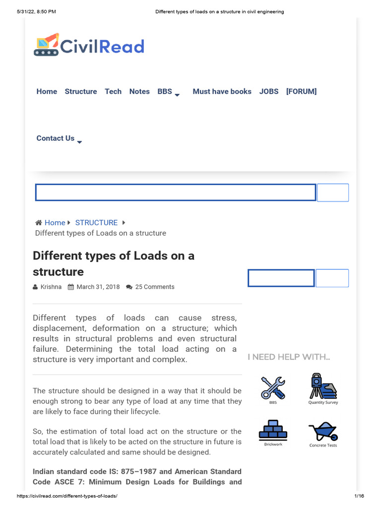 Different Types of Loads On A Structure in Civil Engineering | PDF ...