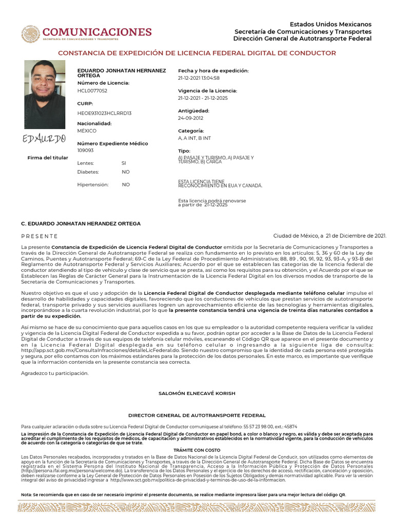 Licencia Federal Digital de Conductor | PDF