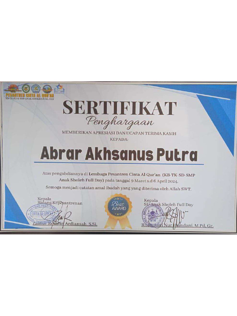 Abrar Seritifikat.3 | PDF