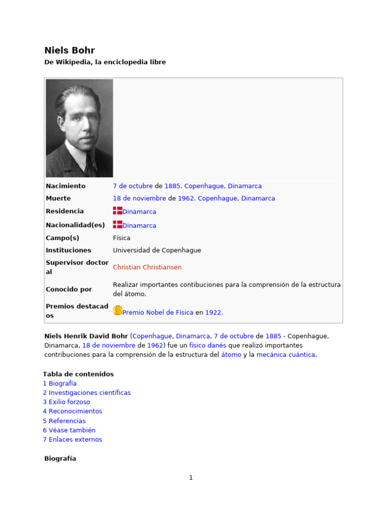 NielsBohrSuModeloAtomico Wikipedia | PDF | Niels Bohr | Átomos
