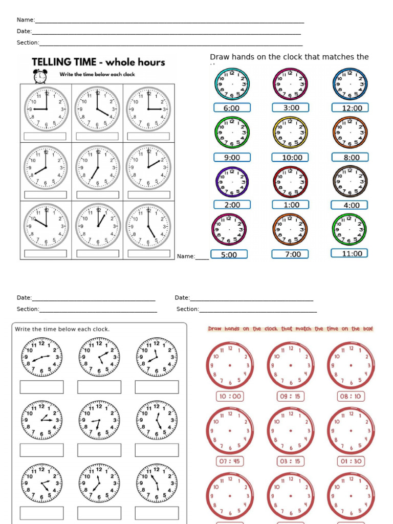 Telling Time - Ws | PDF