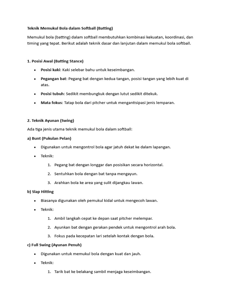 Teknik Dasar Memukul Softball | PDF