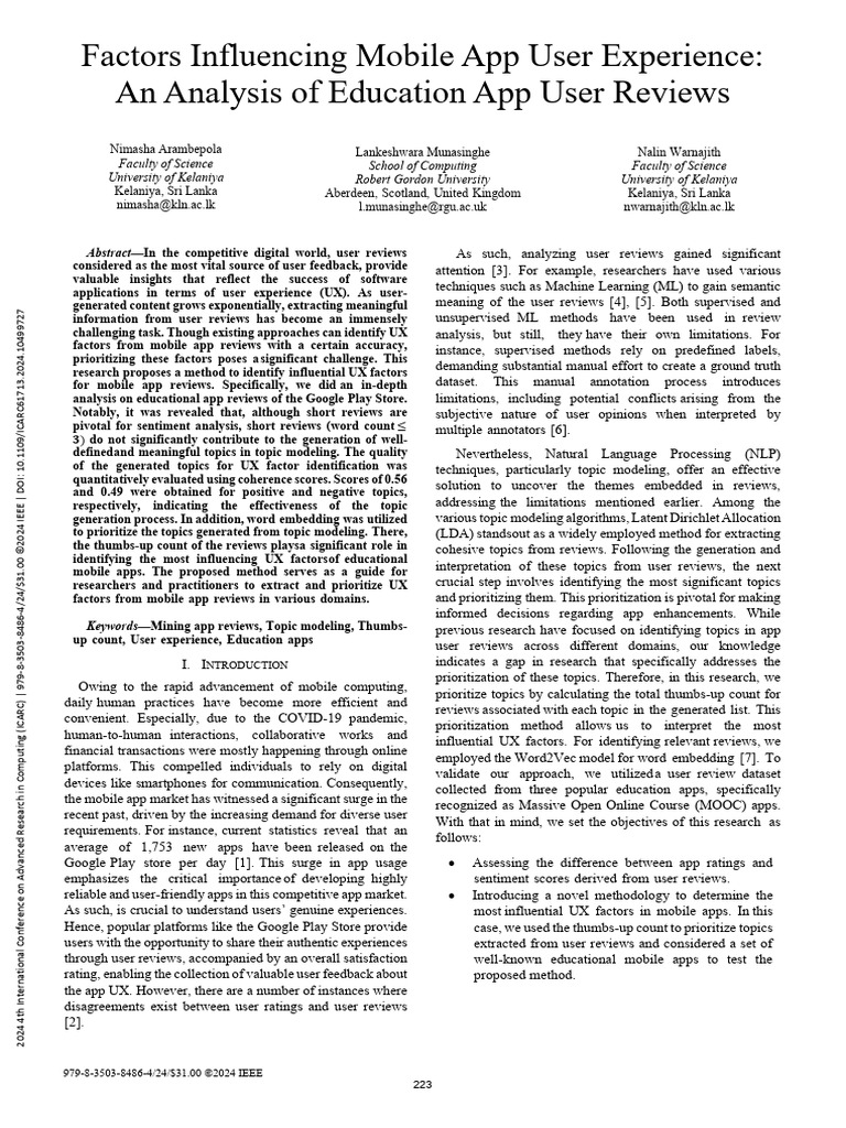 Factors Influencing Mobile App User Experience An Analysis of Education ...