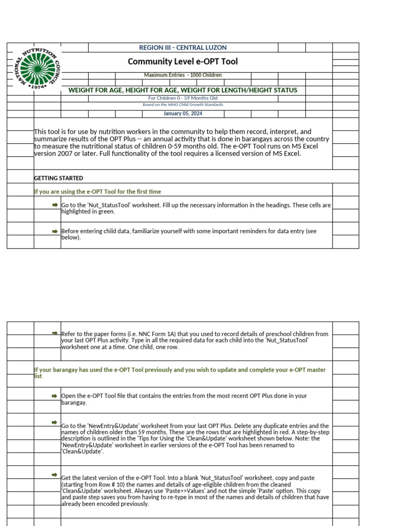 Central Luzon e-OPT Tool Guide | PDF | Microsoft Excel | Worksheet
