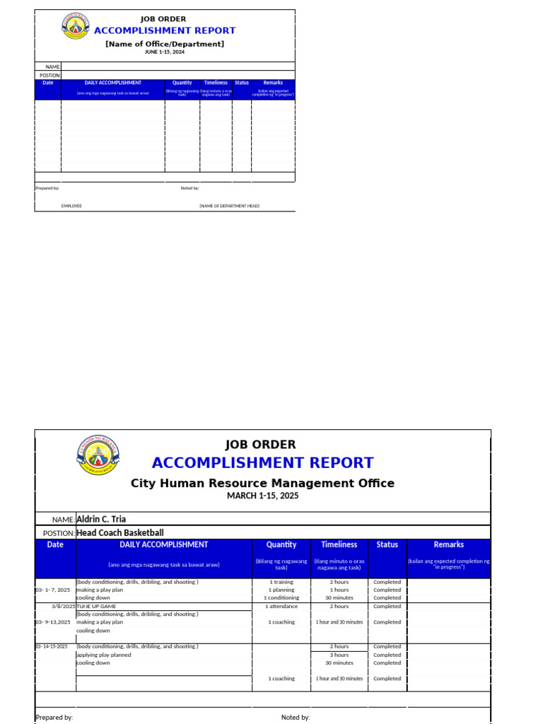 Basketball Daily Accomplishment Report of Job Order Employees 1 | PDF