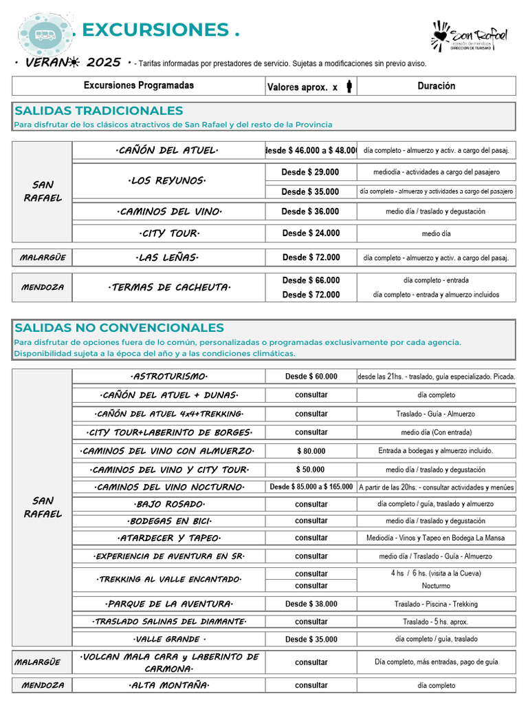 Excursiones - 2025 | PDF