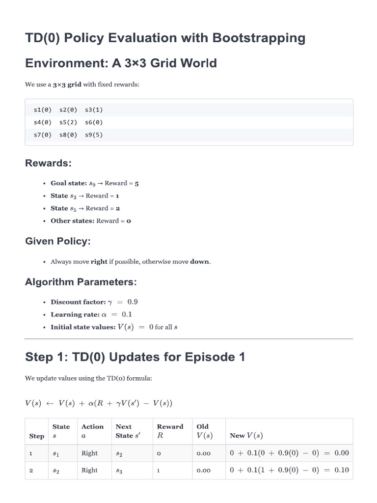 Lecture - 05 - Temporal Difference (0) Policy Evaluation | PDF