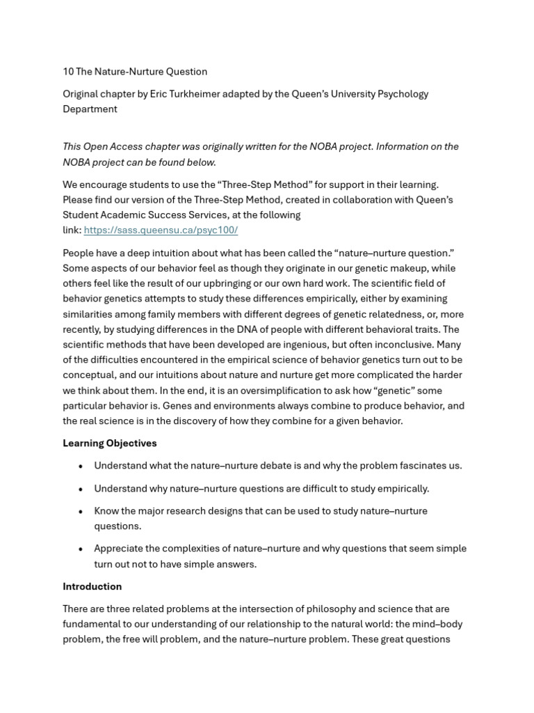 10 The Nature-Nurture Question | PDF | Twin | Nature Versus Nurture