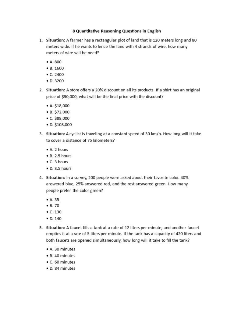 Quantitative Reasoning Practice Questions | PDF