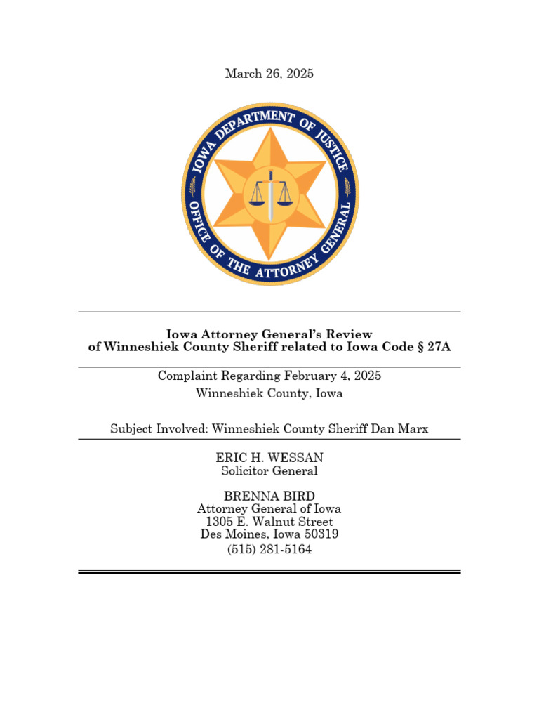 Iowa AG Review of Sheriff Marx's Post | PDF | U.S. Immigration And ...