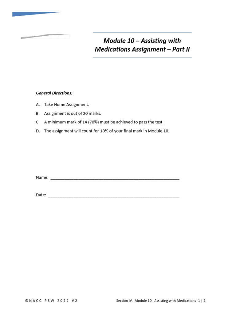 IV-11.2 Assigmt - Module 10 Assisting with Medications-Part II_1 | PDF
