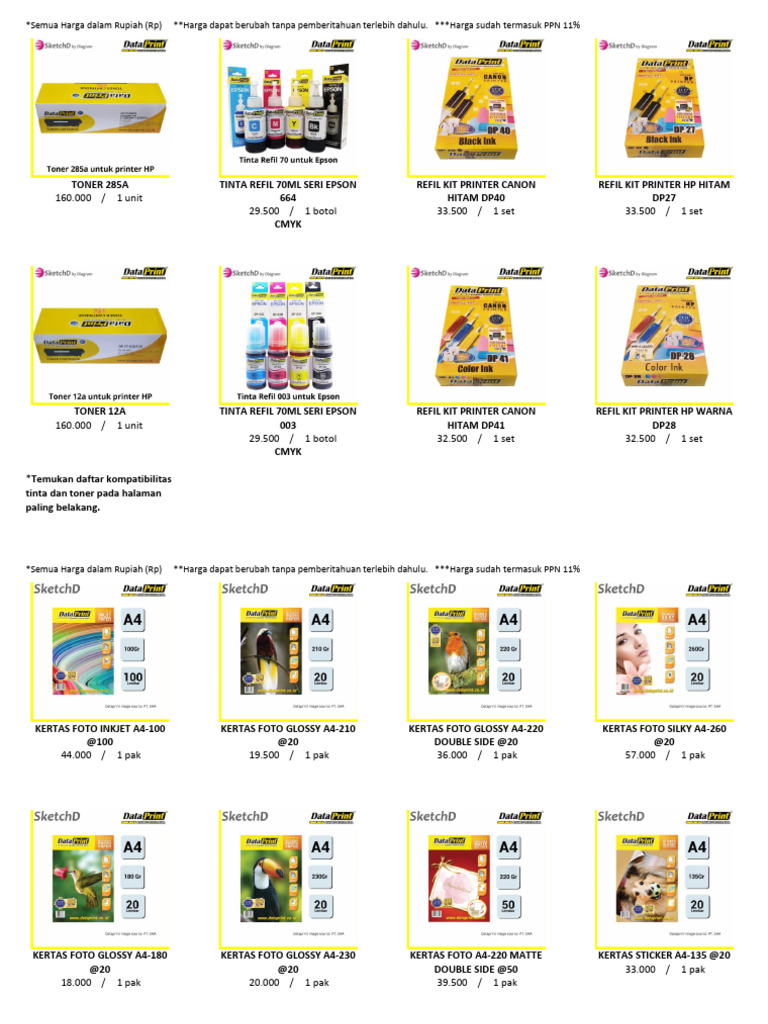 Daftar Harga Tinta, Toner, dan Label | PDF