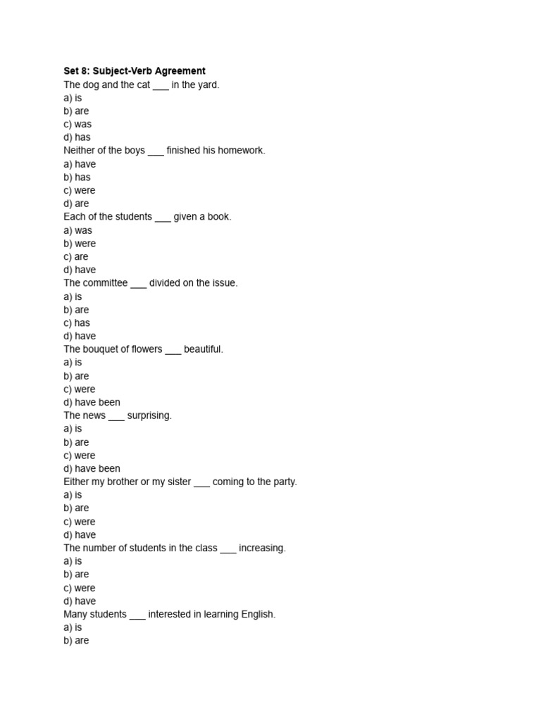 Subject-Verb Agreement Exercises | PDF