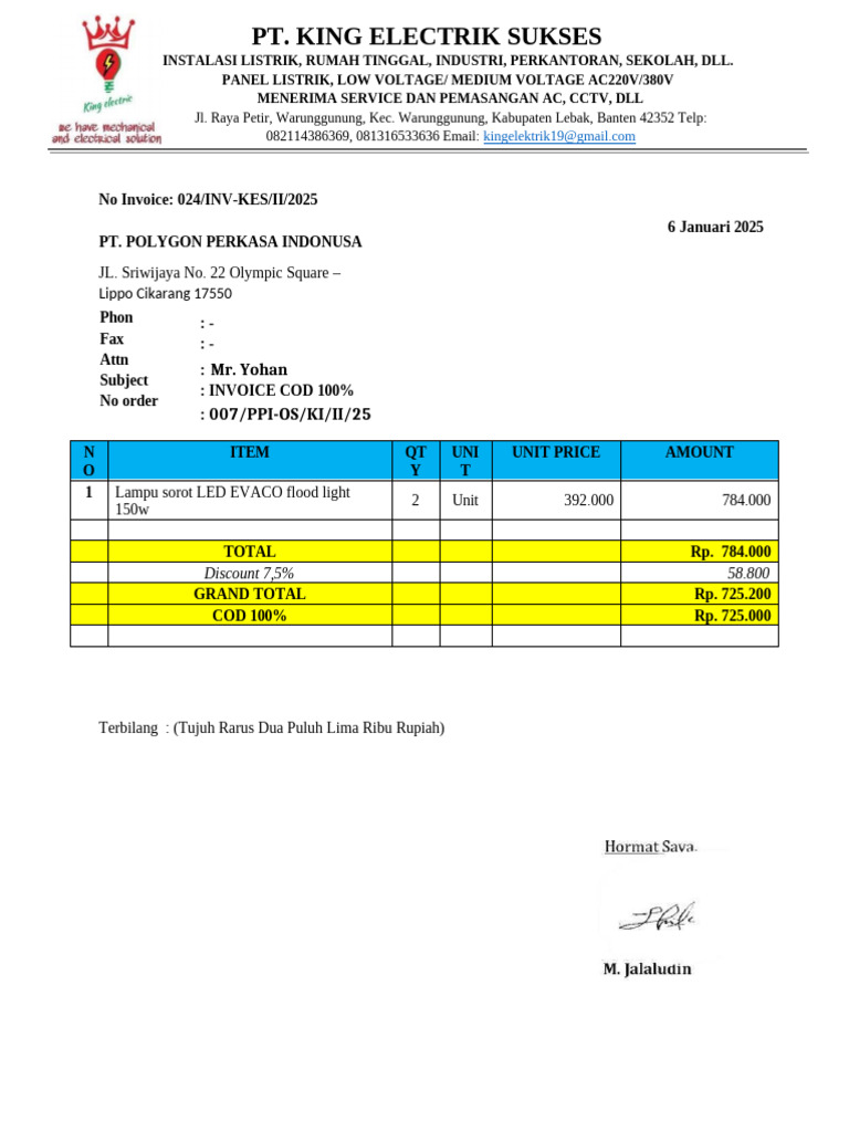 Invoice PT Polygon Perkasa Indonusa | PDF
