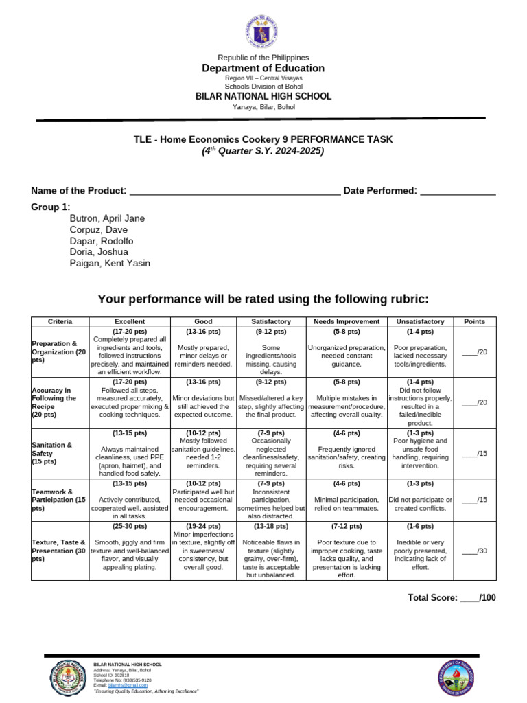Performance Task Rubrics-1 | PDF