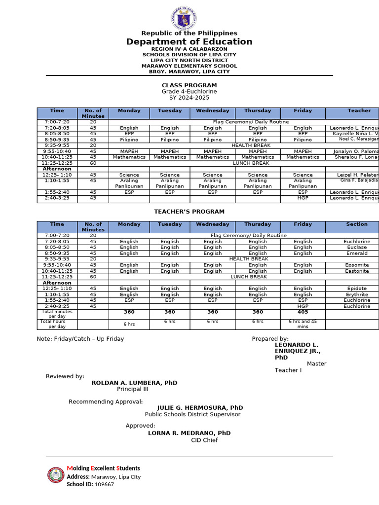 Class Program-G6 - No NMP | PDF | Government | Asia