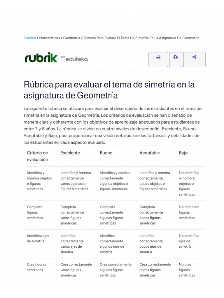 Rúbrica Para Evaluar El Tema De Simetría En La Asignatura De Geometría | PDF