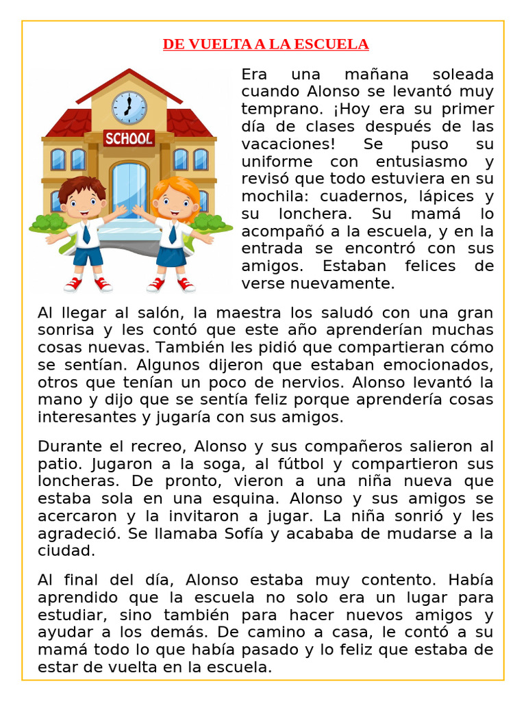 Primer Día de Clases de Alonso | PDF