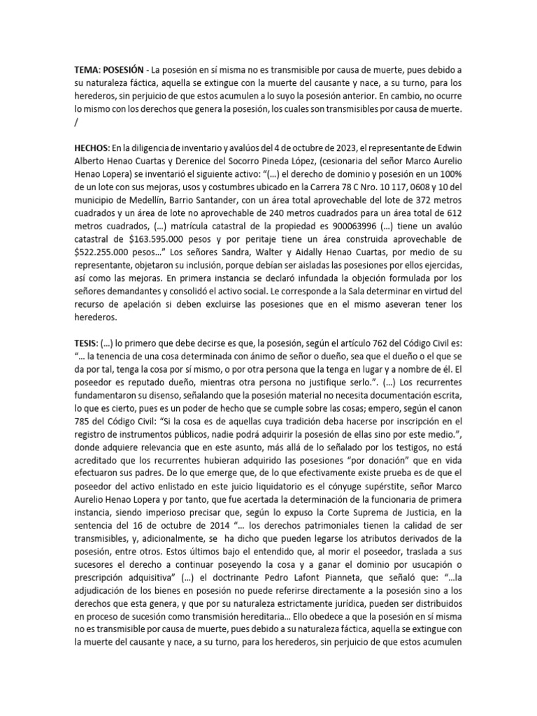 Tema Posesión | PDF | Posesión (Ley) | Posesión adversa