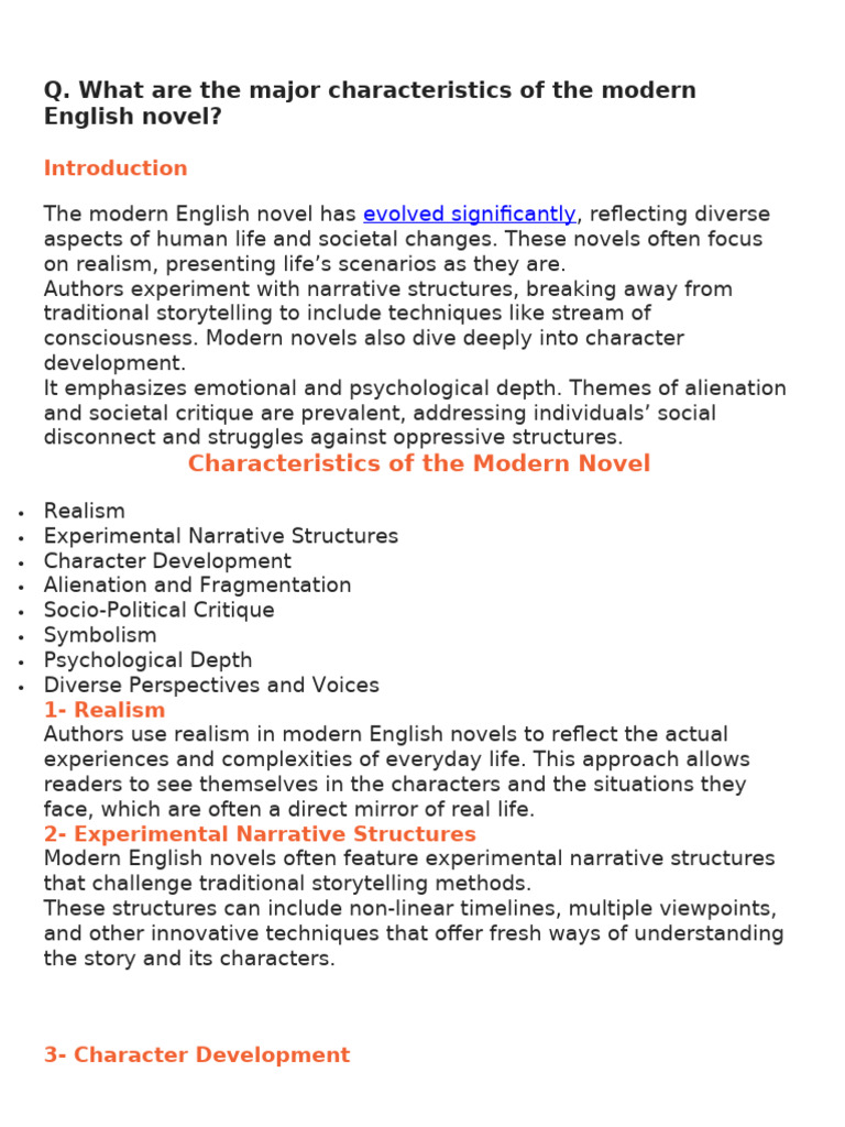 FA Characteristics of novel for students | PDF | Narrative | Psychology
