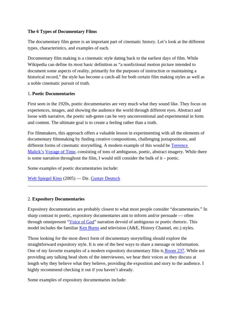 The 6 Types of Documentary Films | PDF | Documentary Film