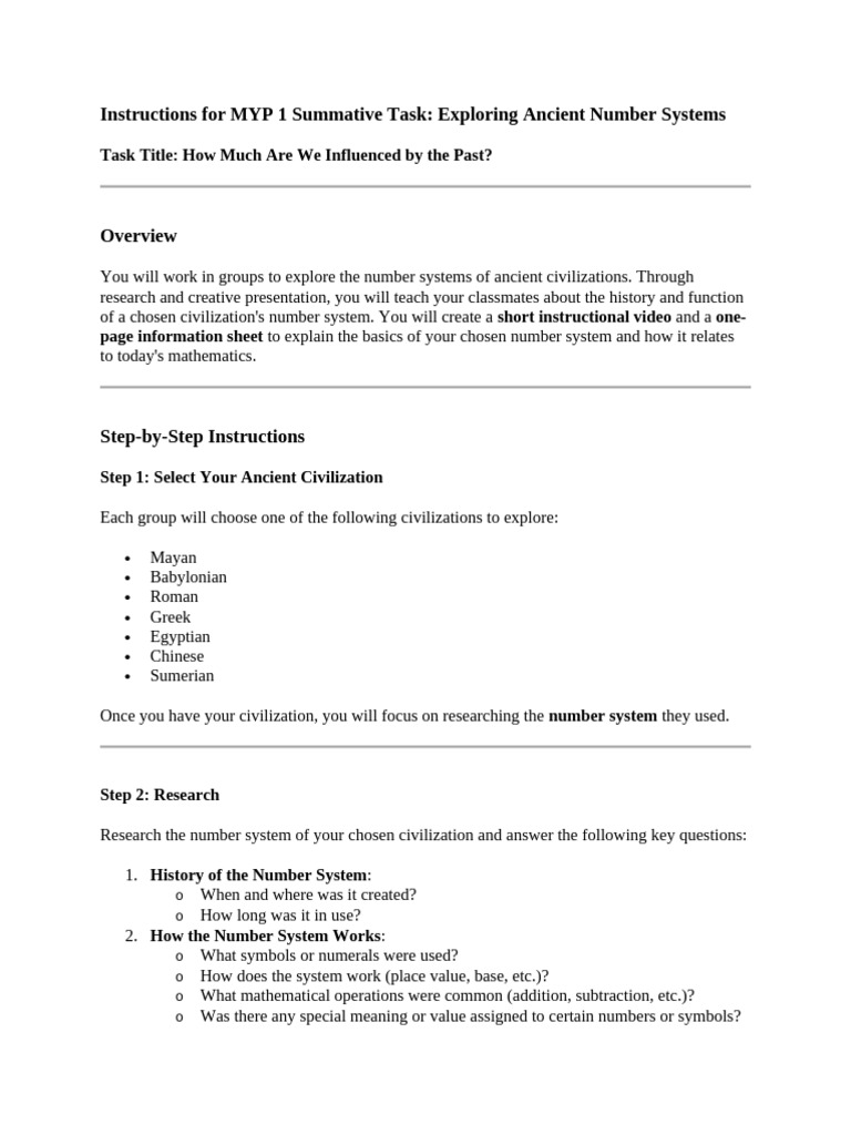 Instructions For MYP 1 Summative Task | PDF | Numbers | Civilization