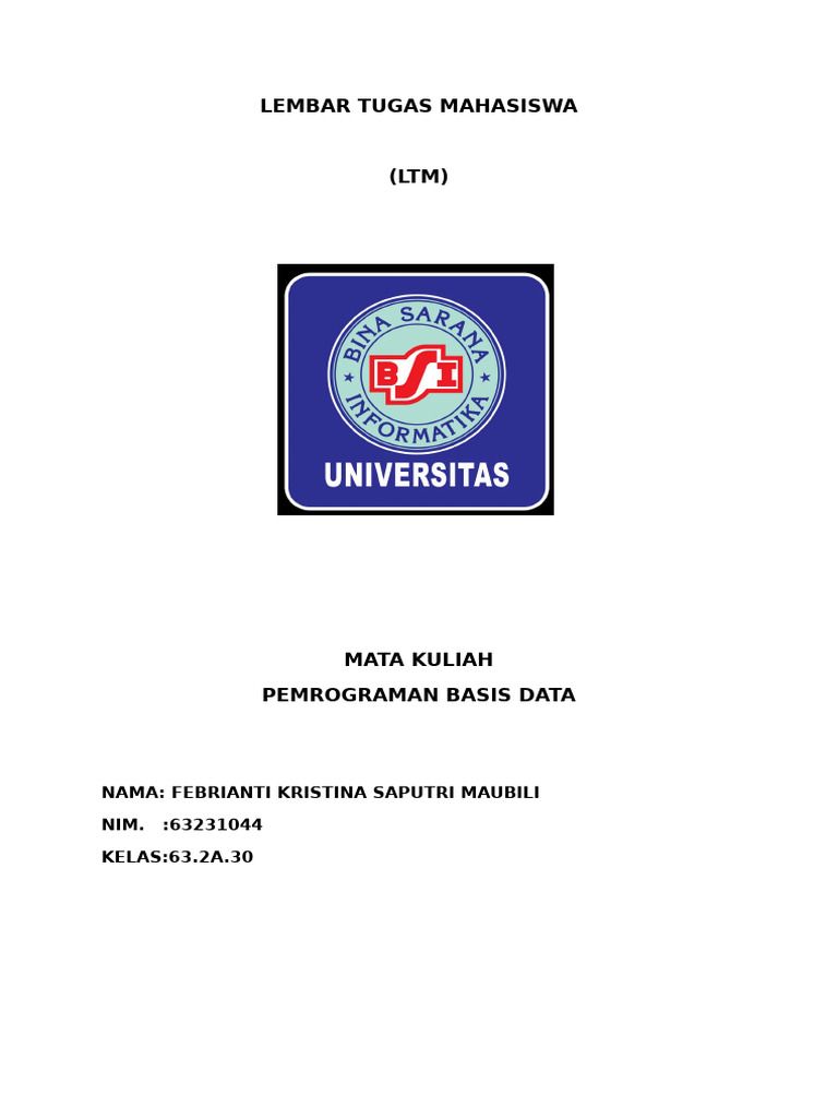 Tugas 1 Pemrograman Basis Dataa | PDF