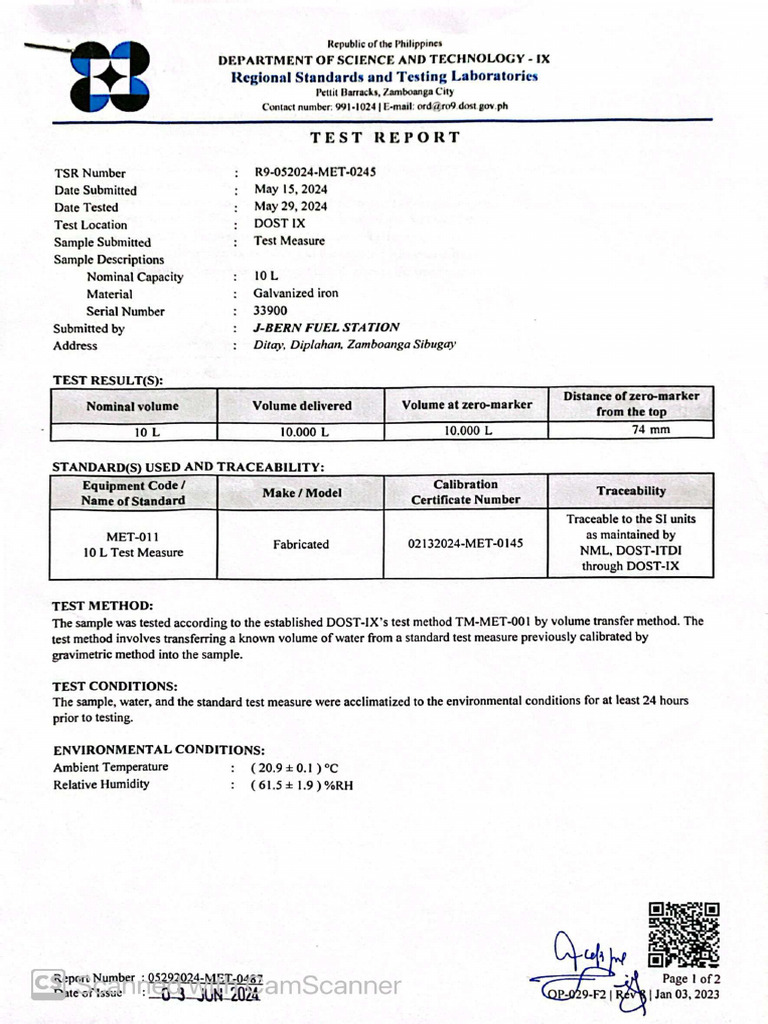 Calibration Cert. & Calibrating Bucket | PDF