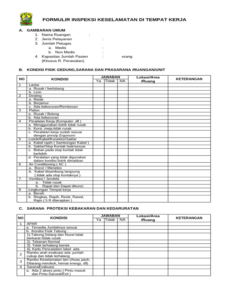Formulir Inspeksi Keselamatan Di Tempat Kerja | PDF