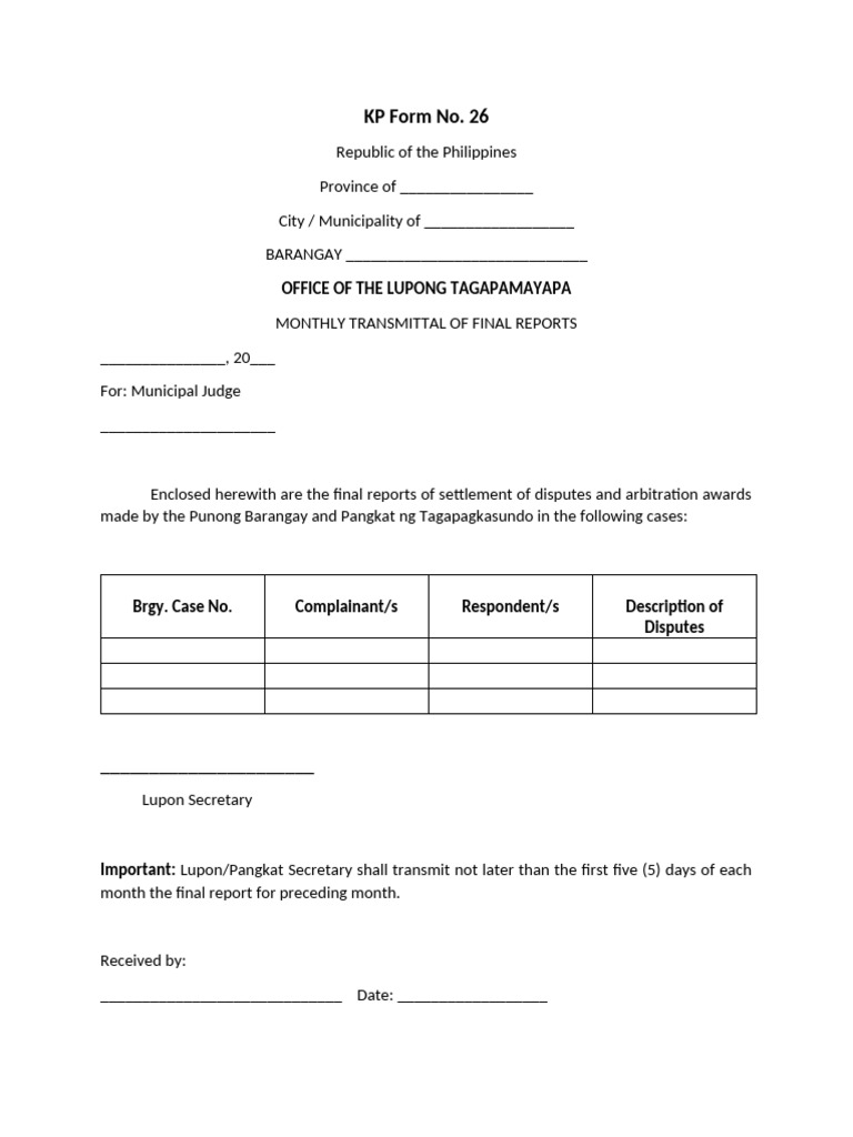 KP Form Transmittal No. 26 | PDF