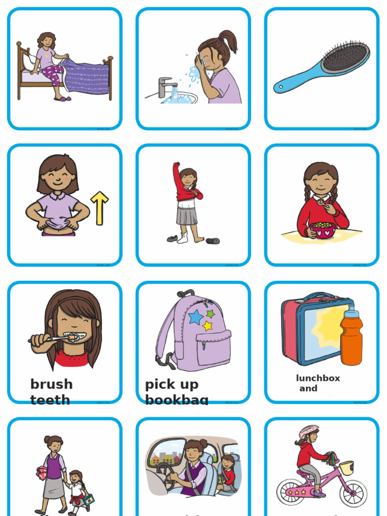 T C 126b Visual Timetable Getting Ready For School Girls Editable | PDF