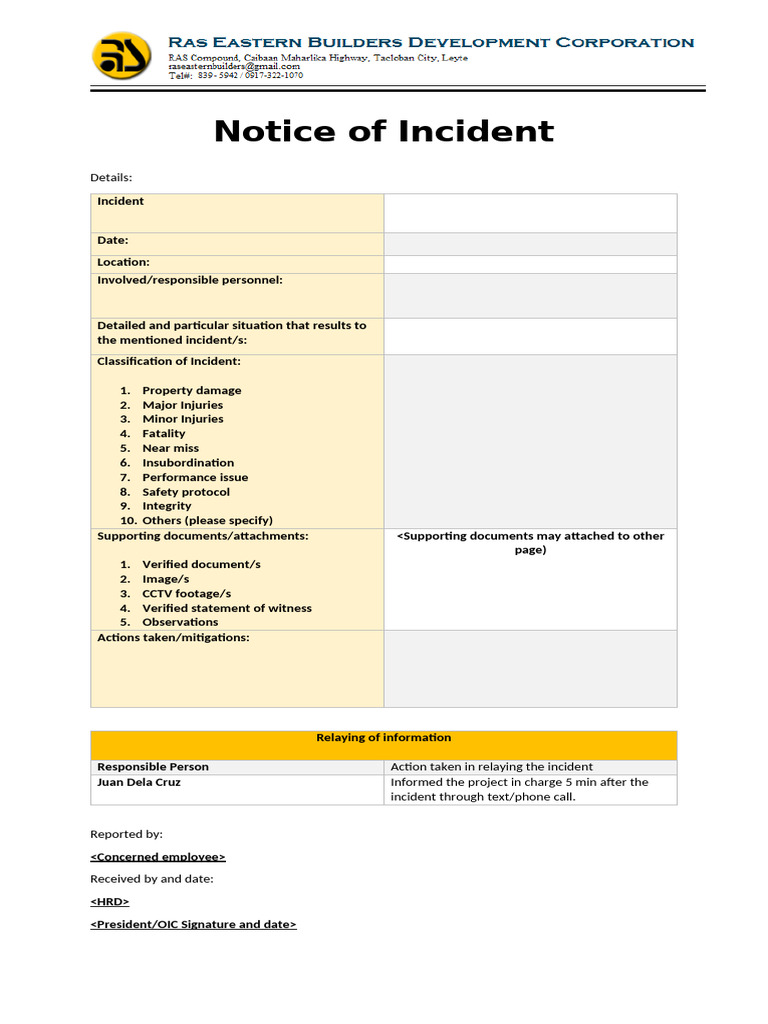 Incident Report Template and Guidelines | PDF