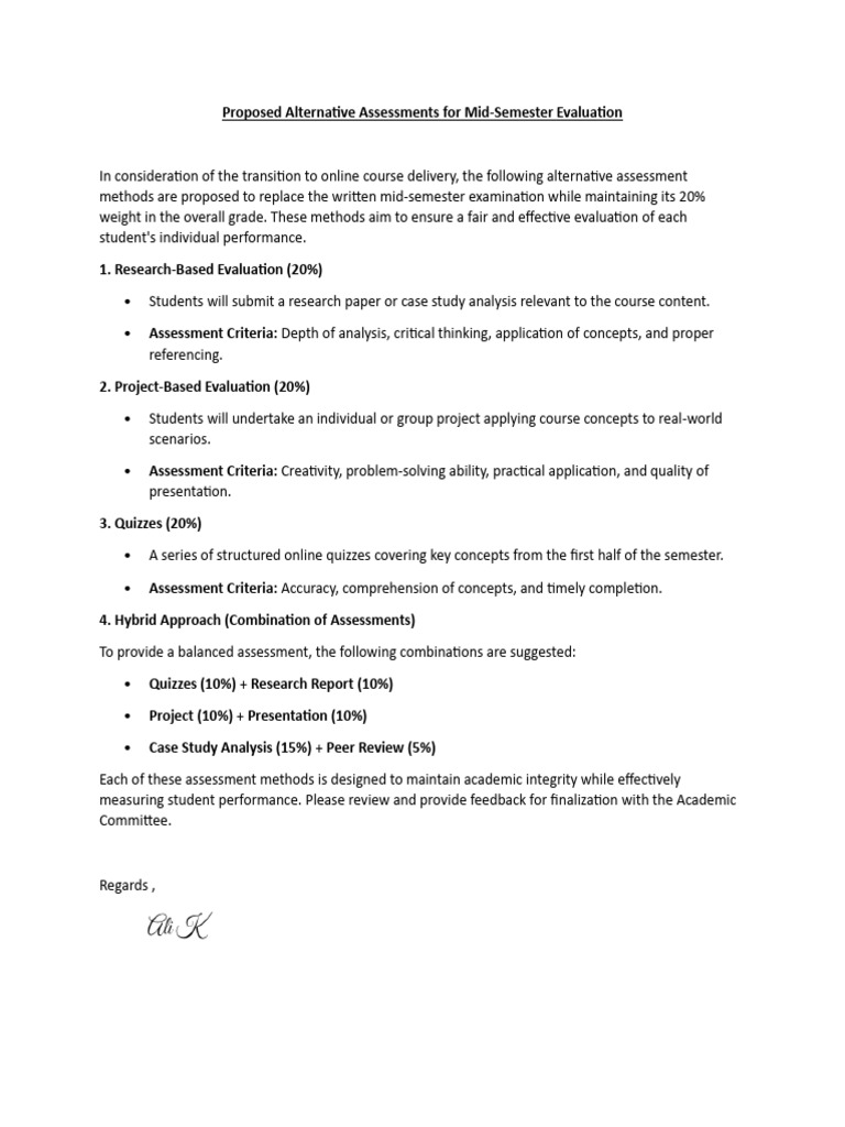 Proposed Alternative Assessments For Mid | PDF