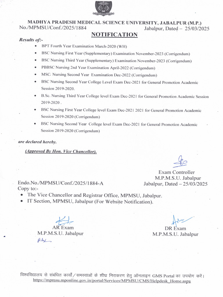 MPMSU B.Sc. Nursing Exam Results 2023 | PDF | Health Sciences | Biology