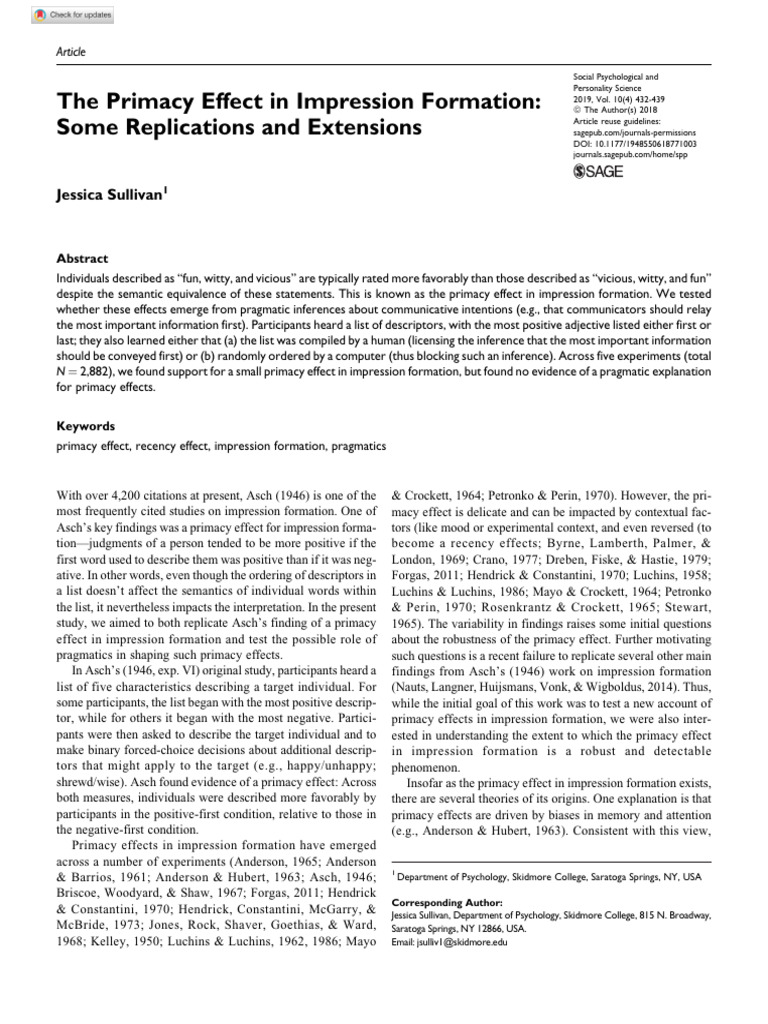 Sullivan 2018 The Primacy Effect in Impression Formation Some ...