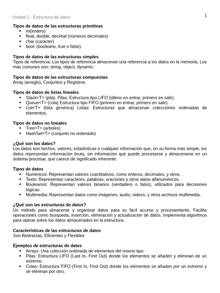 Tipos de datos de las estructuras primitivas | PDF | Cola (tipo de datos abstractos) | Tipo de datos