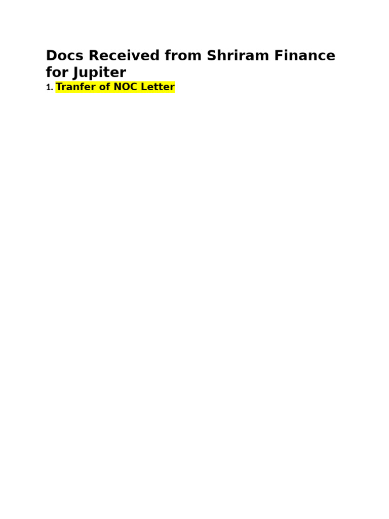 Docs Received From Shriram Finance for Jupiter | PDF