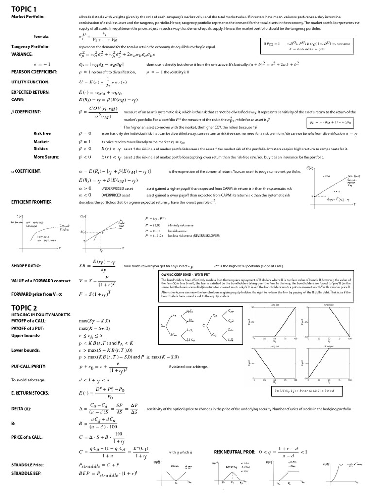 Quantitative Finance Formulas Cheat Sheet | PDF | Capital Asset Pricing ...