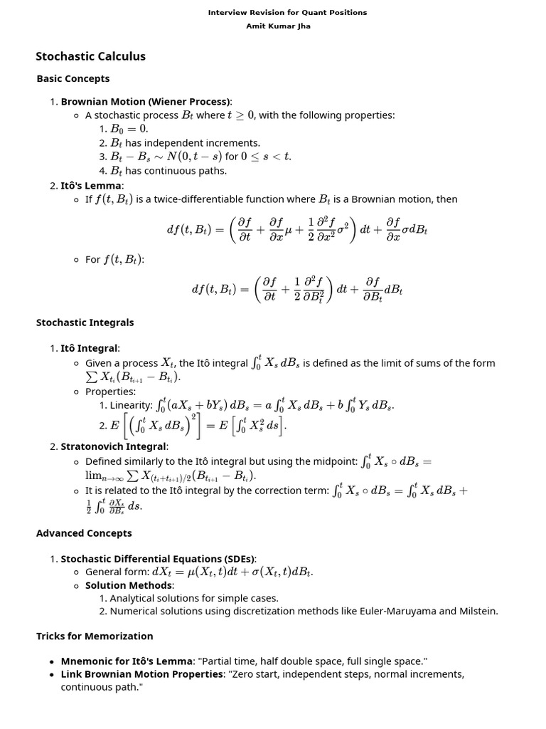 Quant Analyst Interview Prep | PDF | Option (Finance) | Applied Mathematics