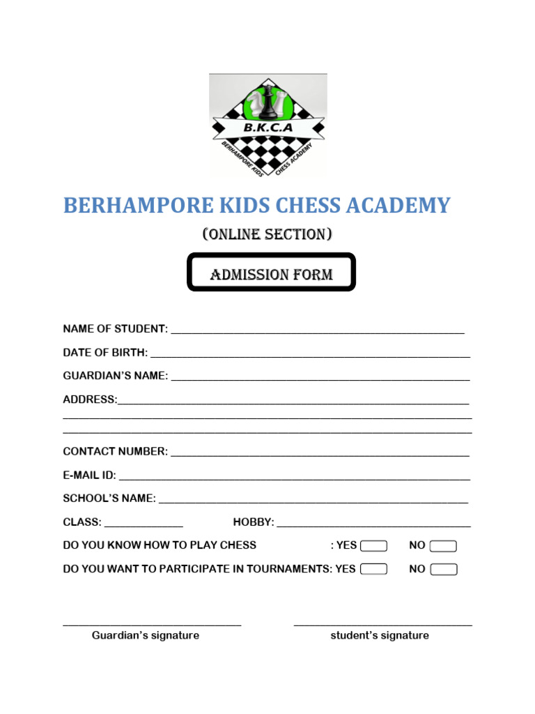 Online Admission Form - Chess | PDF
