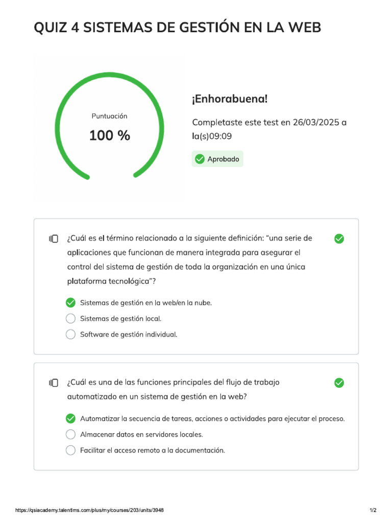 Quiz 4 Sistemas de Gestión en La Web4 | PDF