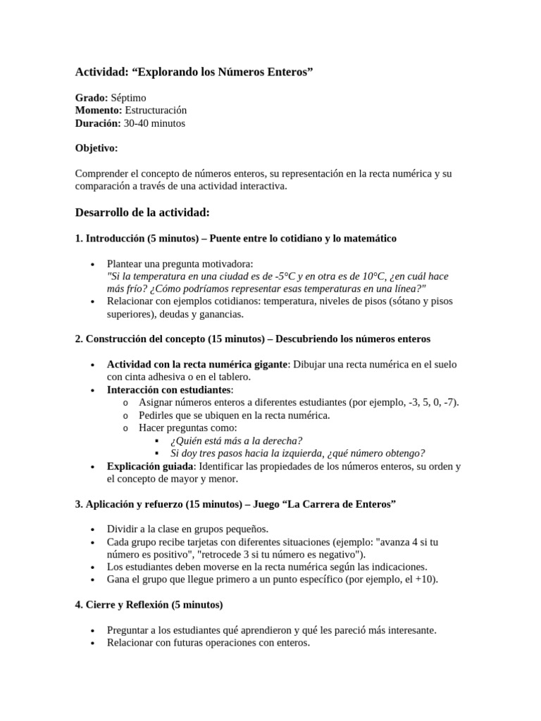 Actividad Interactiva sobre Números Enteros | PDF | Entero