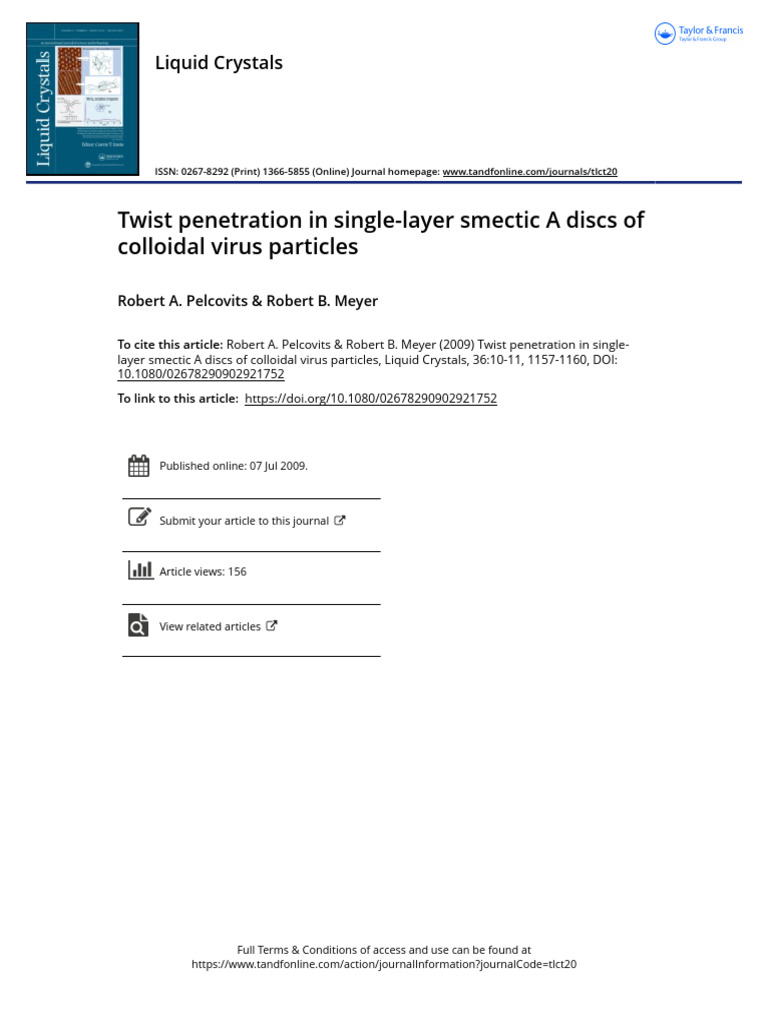 Twist Penetration in Single-Layer Smectic A Discs of Colloidal Virus ...