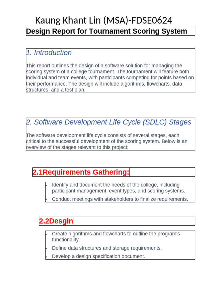 Tournament Scoring System Design Report | PDF | Software Testing ...