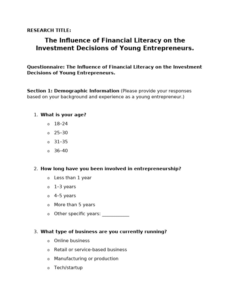 Financial Literacy's Impact on Young Entrepreneurs | PDF | Risk ...